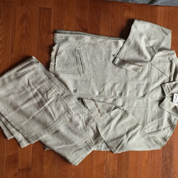 Chico's | Other | Chicos Fringe Linen 2pc Pants Set Sz 2 Brown | Poshmark